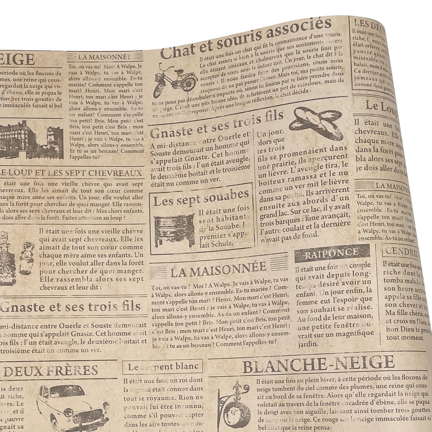 Yifely Retro Beige Newspaper Furniture Paper Self-Adhesive Shelf Liner Countertop Sticker 17.7 Inch by 9.8 Feet