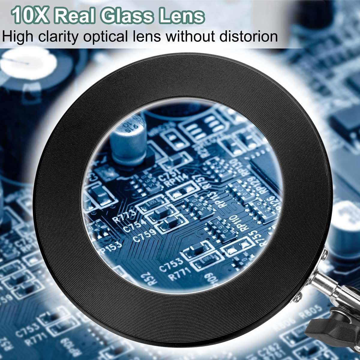 Krstlv 8X Magnifying Glass with Light, Real Glass Lens Desk Lamp & Clamp, 3 Color Modes Stepless Dimmable, Hands Free LED Lighted Magnifier with Light and Stand for Reading Crafts Repair Close Works
