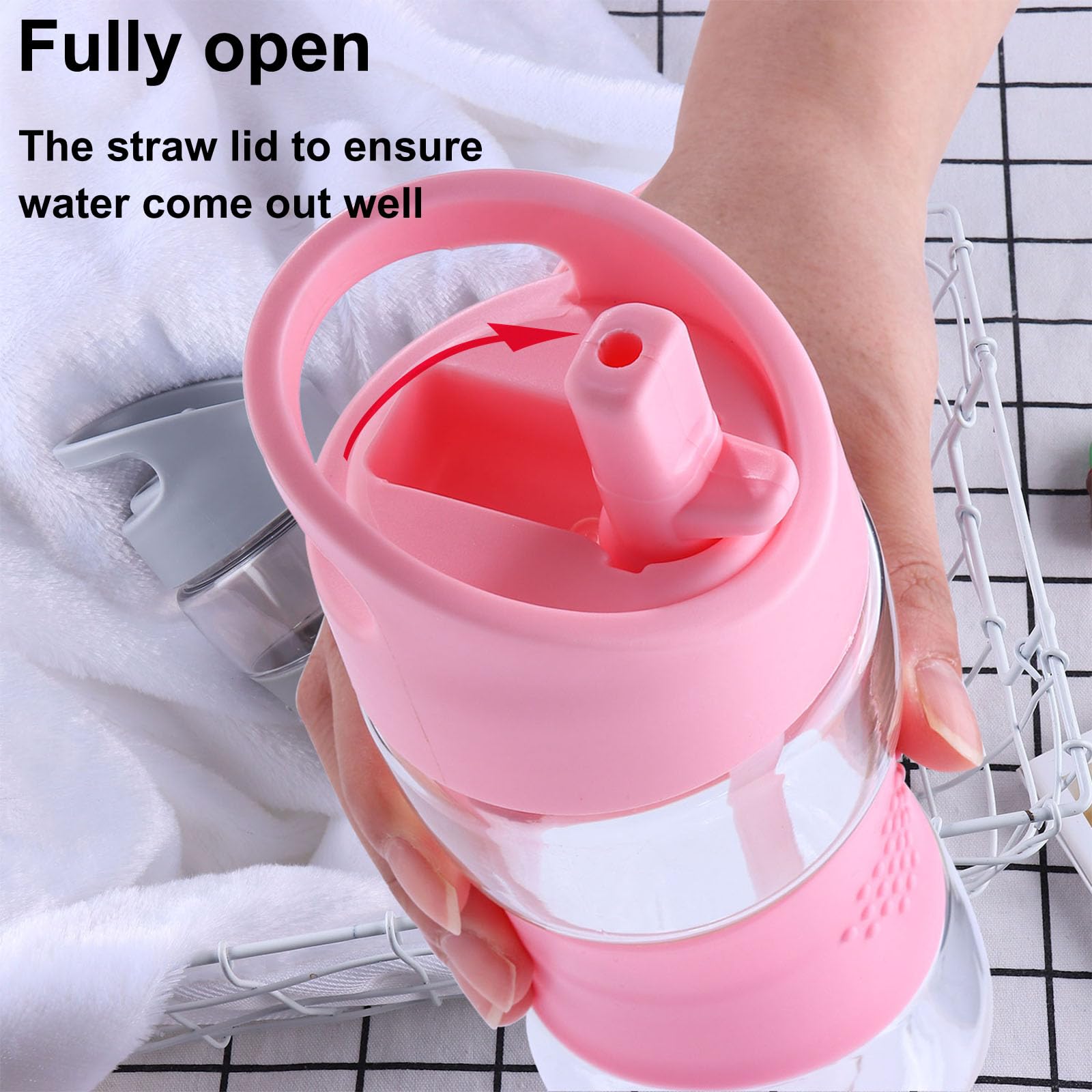 Kids Water Bottle with Straw 12 OZ BPA-Free Tritan Bulk Bottle Pink Little Girls Clear Drinking Bottle for School