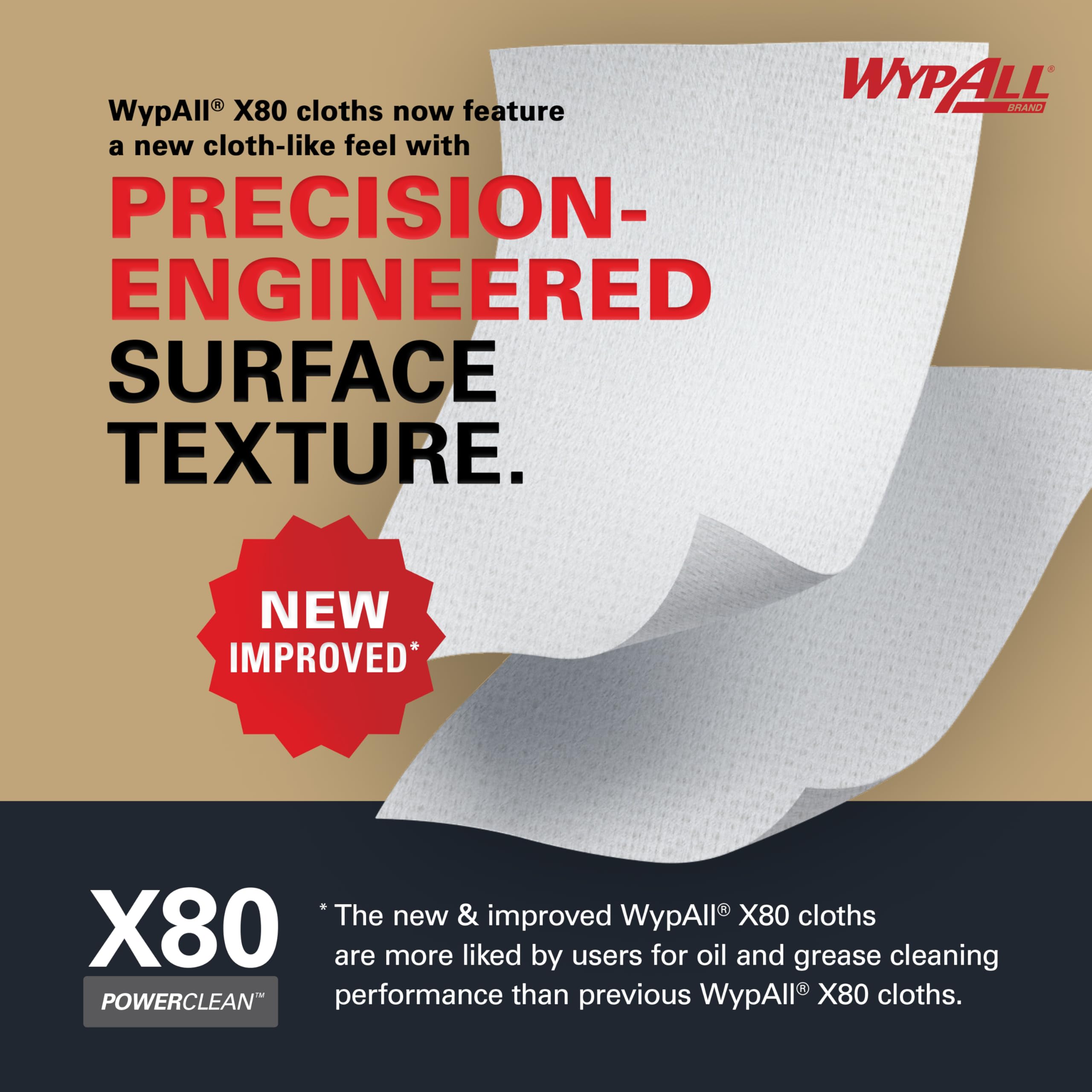WypAll Power Clean X80 Heavy Duty Cloths (41055), Extended Use Cloths Jumbo Roll, Red, 475 Sheets / Roll; 1 Roll / Case