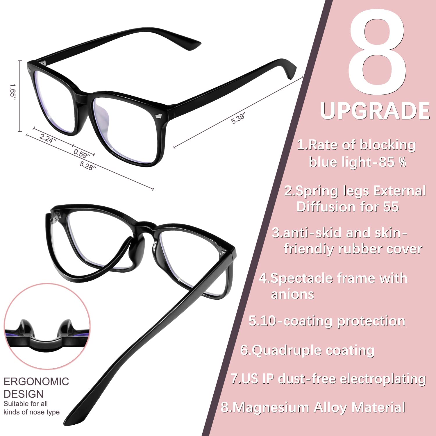 HEALSUN Blue Light Blocking Glasses for women/men 3Pack Computer Reading/Gaming/TV/Phones Glasses Anti Eyestrain (Black + Transparent +douhua)