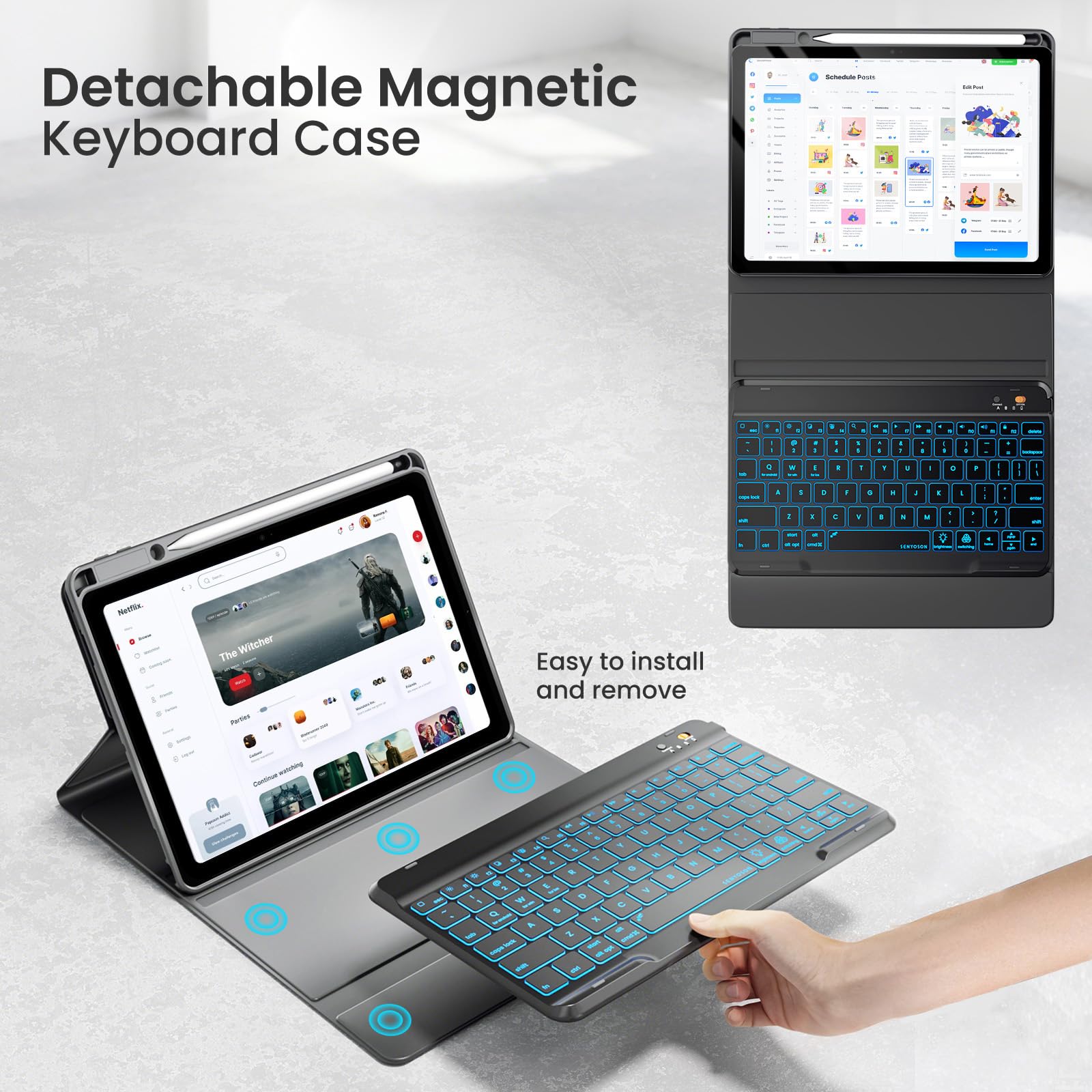 OPAKIT Magnetic Keyboard Case for iPad Air 5th 4th Generation 10.9 inch Pro 11 1st/2nd/3rd/4th, 7 Color Backlight BT Keyboard Folio with Pencil Holder 2022 2021 2020 2018 (Black