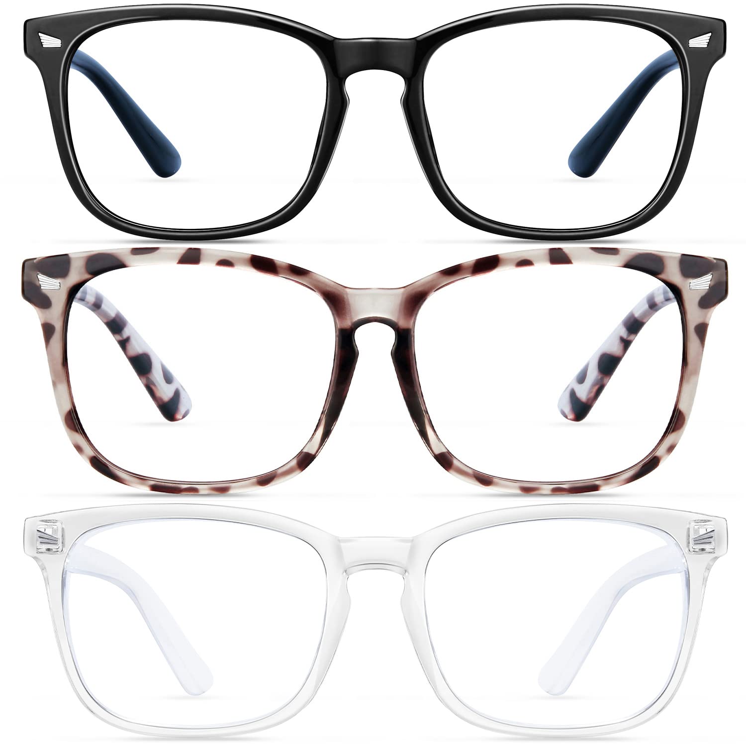 HEALSUN Blue Light Blocking Glasses for women/men 3Pack Computer Reading/Gaming/TV/Phones Glasses Anti Eyestrain (Black + Transparent +douhua)