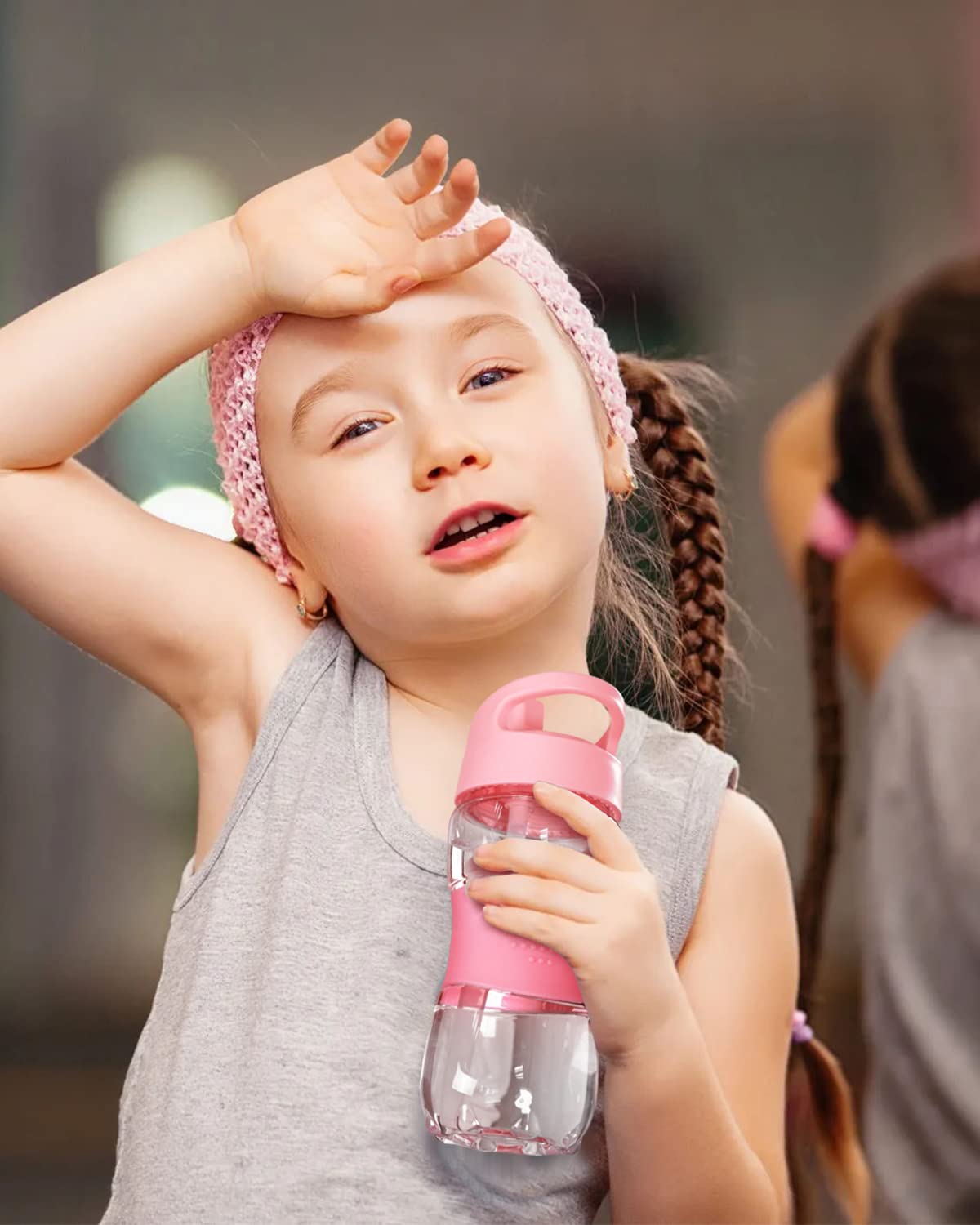 Kids Water Bottle with Straw 12 OZ BPA-Free Tritan Bulk Bottle Pink Little Girls Clear Drinking Bottle for School