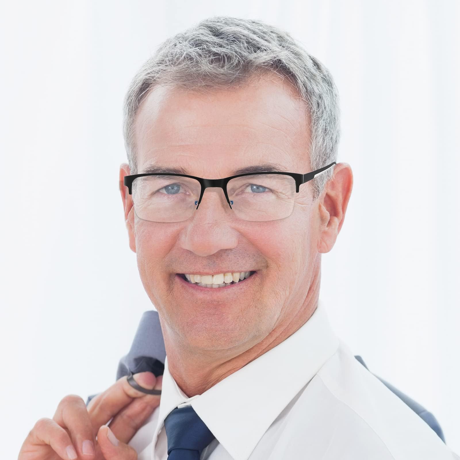 Multifocus Reading Glasses Men Progressive Multifocal Blue Light Computer Reader Half Frame Metal Extra Wide Eyeglasses No Line Bifocals Large Designer Cheaters Transition Square Eyewear 2packs 1.50