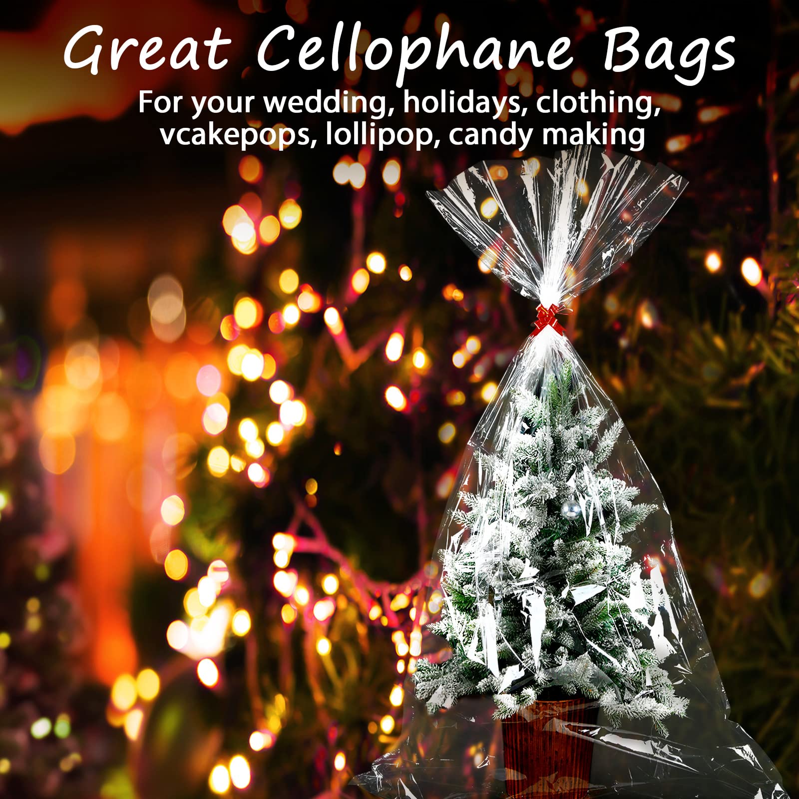 Tatuo 10 Pieces Easter Clear Basket Bags Cellophane Wrap Plastic Bag for Gifts Teachers Students Friend Gifts Baskets Party Festivals, 30 x 44 Inch