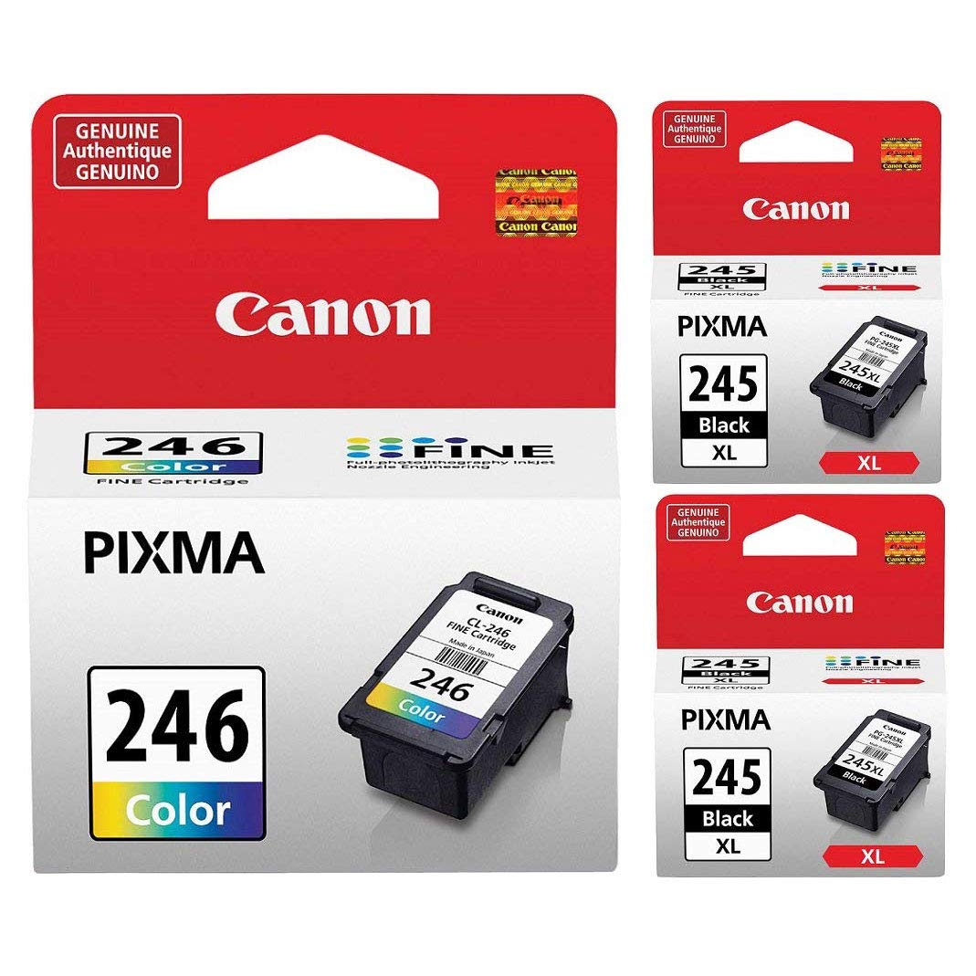 Genuine Canon PG-245 XL High Capacity Black Ink Cartridge - 2 Pieces (8278B001) + Canon CL-246 Color Ink Cartridge (8281B001)