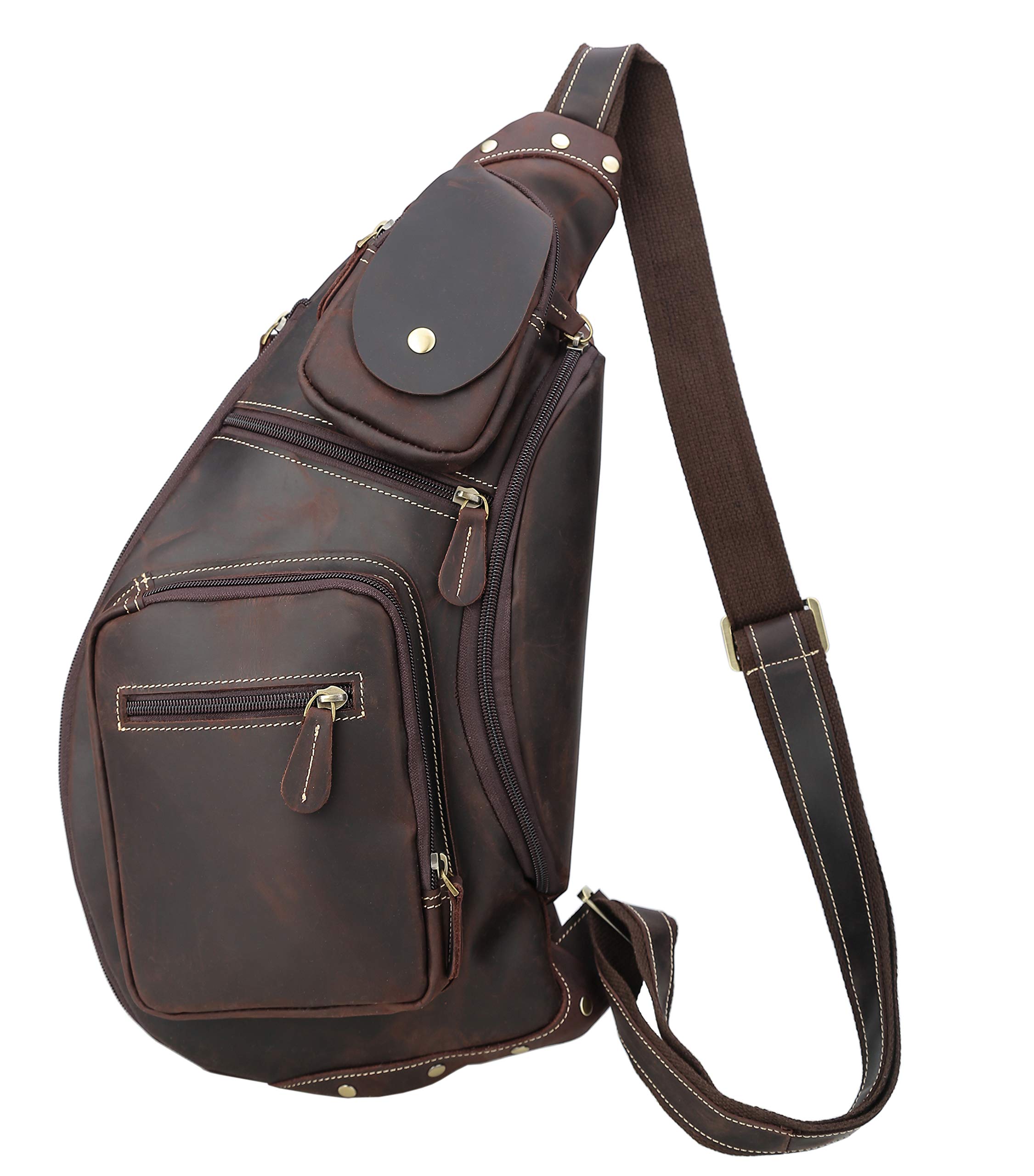 Polare Full Grain Leather Cross Body Sling Bag Chest Bag Backpack Outdoor Camping Tactical Daypack