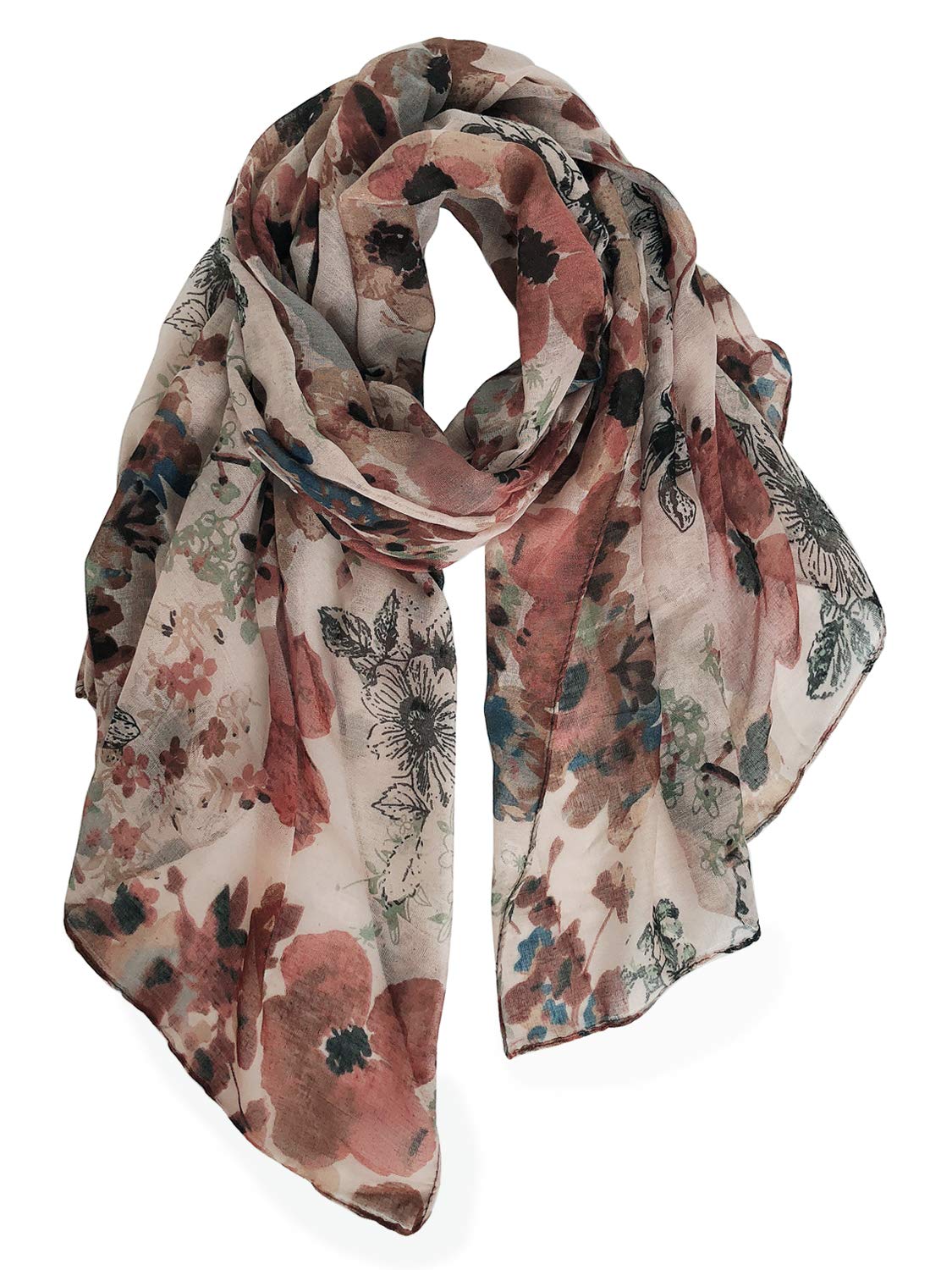 GERINLY Elegant Flower Print Scarf Feminine Shawl Wraps for Lady Professional Scarf Rectangle Hijab Face Cover (Navy)