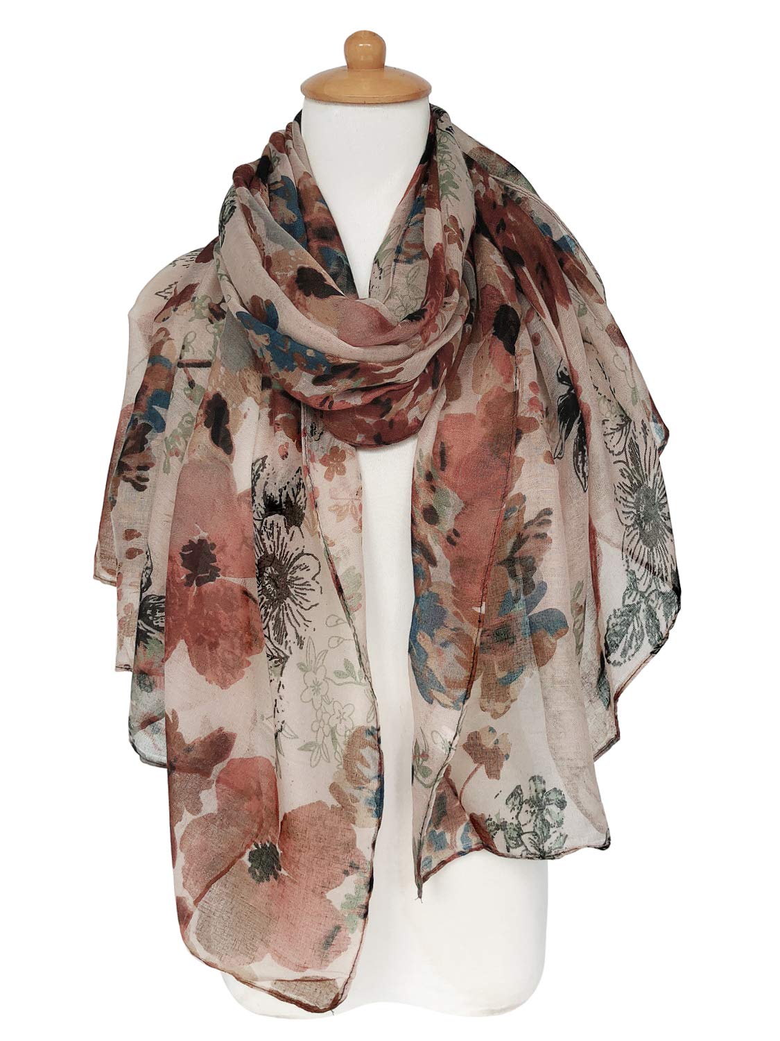 GERINLY Elegant Flower Print Scarf Feminine Shawl Wraps for Lady Professional Scarf Rectangle Hijab Face Cover (Navy)
