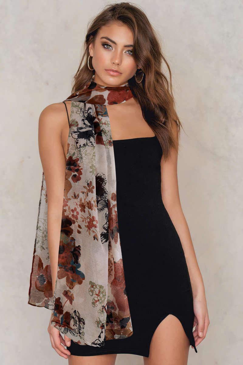 GERINLY Elegant Flower Print Scarf Feminine Shawl Wraps for Lady Professional Scarf Rectangle Hijab Face Cover (Navy)