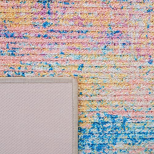 SAFAVIEH Sequoia Collection Machine Washable Slip Resistant 4'4" x 6' Blue/Gold SEQ155M Modern Boho Abstract Entryway Living Room Foyer Bedroom Accent Rug