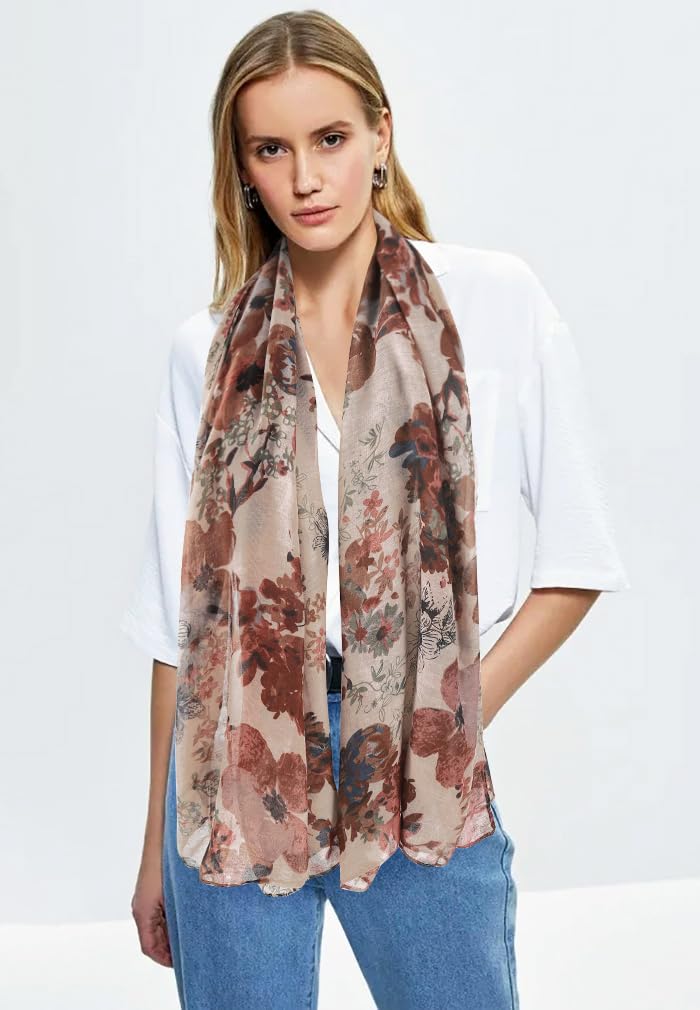 GERINLY Elegant Flower Print Scarf Feminine Shawl Wraps for Lady Professional Scarf Rectangle Hijab Face Cover (Navy)