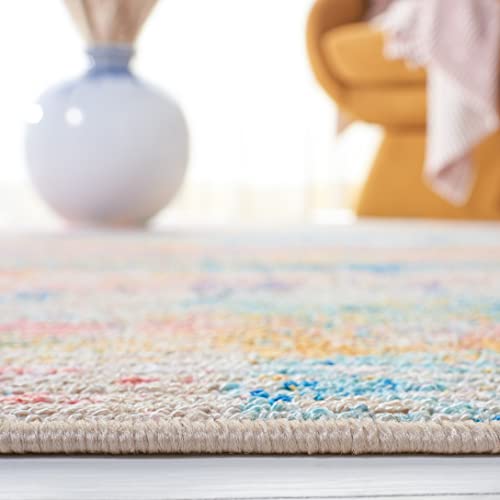 SAFAVIEH Sequoia Collection Machine Washable Slip Resistant 4'4" x 6' Blue/Gold SEQ155M Modern Boho Abstract Entryway Living Room Foyer Bedroom Accent Rug