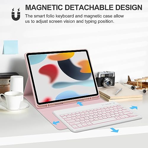 D DINGRICH iPad Pro 12.9 Case with Keyboard - Magnetically Detachable, Backlit, Type-C, Bluetooth Connection, for iPad Pro 6th/5th/4th/3rd Generation 12.9 inch - Pink