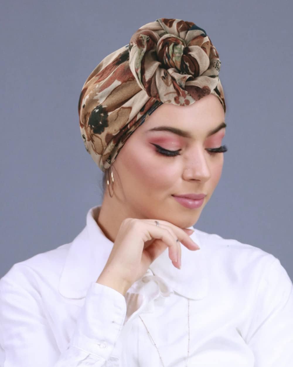 GERINLY Elegant Flower Print Scarf Feminine Shawl Wraps for Lady Professional Scarf Rectangle Hijab Face Cover (Navy)