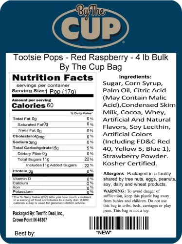 Tootsie Pops - Red Raspberry - 4 lb Bulk By The Cup Bag