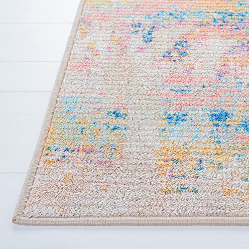 SAFAVIEH Sequoia Collection Machine Washable Slip Resistant 4'4" x 6' Blue/Gold SEQ155M Modern Boho Abstract Entryway Living Room Foyer Bedroom Accent Rug