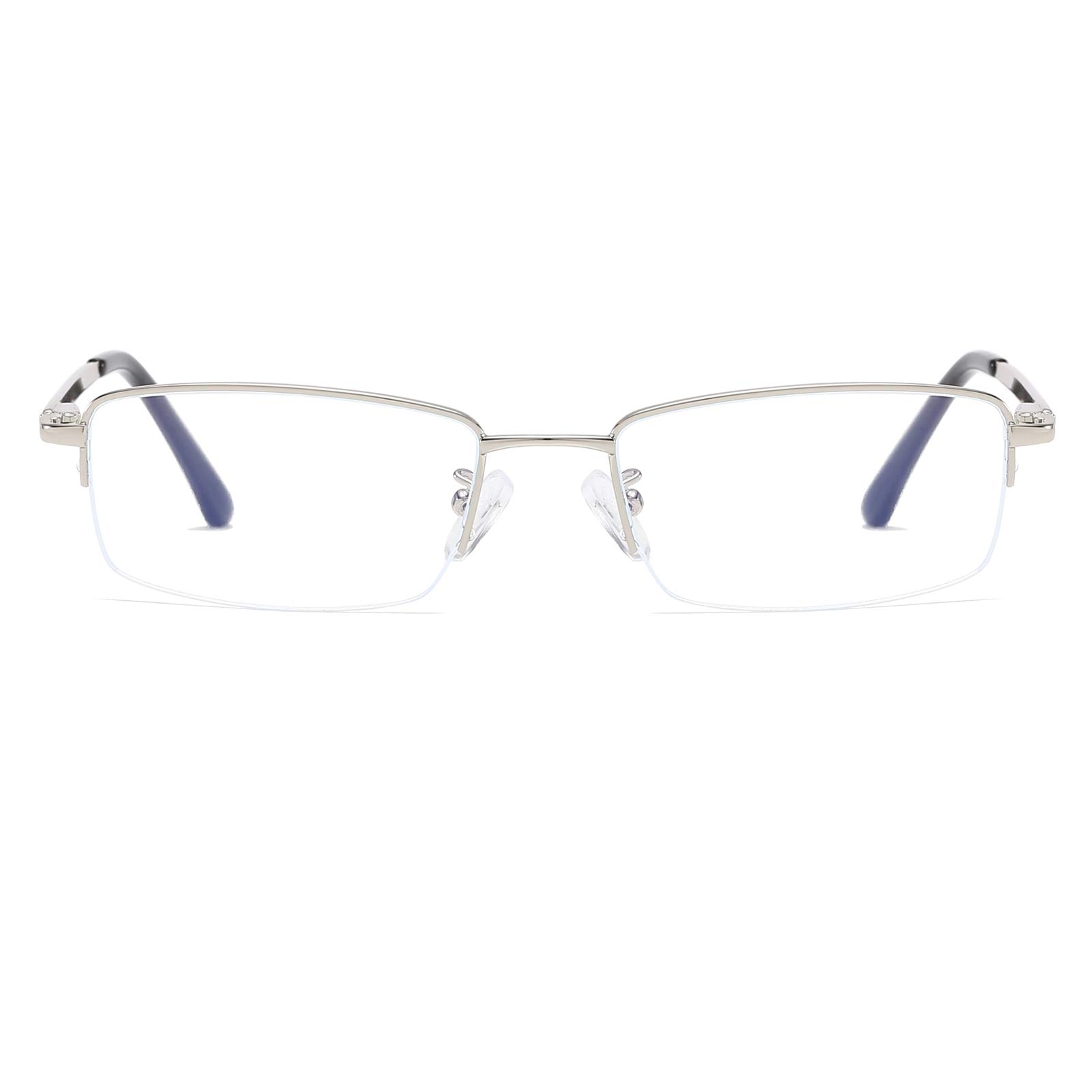 QECEPEI Half Rimless Metal Eyewear Frames Blue Light Blocking Transparent Lens Business Glasses, Shiny Silver