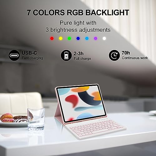D DINGRICH iPad Pro 12.9 Case with Keyboard - Magnetically Detachable, Backlit, Type-C, Bluetooth Connection, for iPad Pro 6th/5th/4th/3rd Generation 12.9 inch - Pink