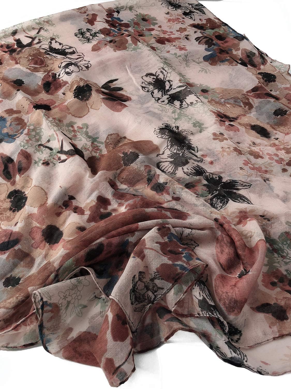 GERINLY Elegant Flower Print Scarf Feminine Shawl Wraps for Lady Professional Scarf Rectangle Hijab Face Cover (Navy)