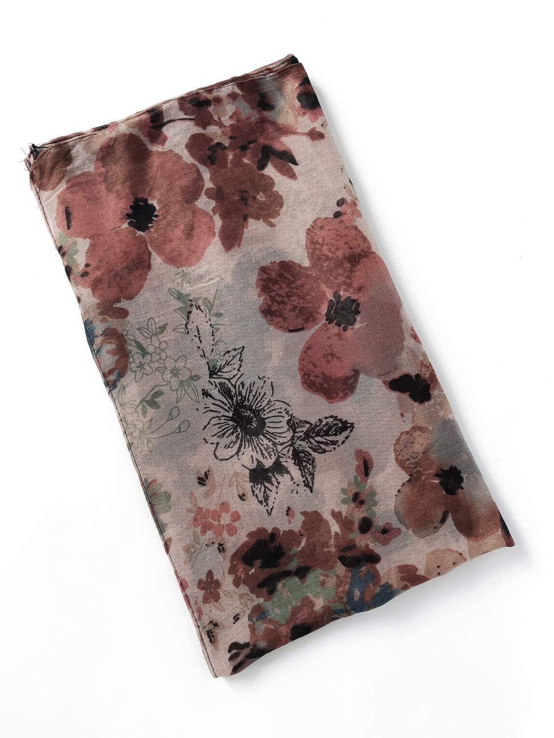 GERINLY Elegant Flower Print Scarf Feminine Shawl Wraps for Lady Professional Scarf Rectangle Hijab Face Cover (Navy)