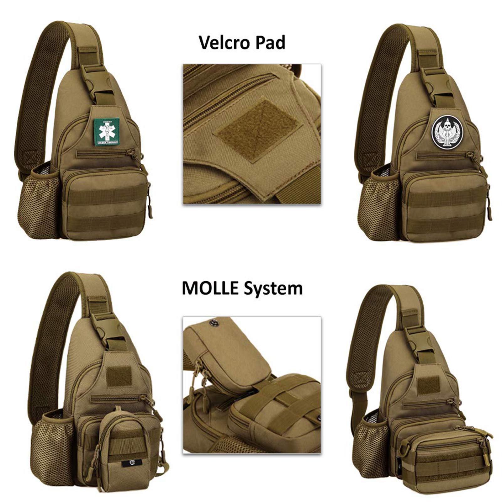 Tactical Military Chest Sling Bag Water Resistant MOLLE Shoulder Backpack Mens One Strap Daypack with Water Bottle Holder