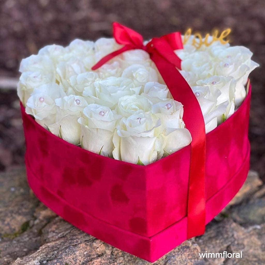 UNIKPACKAGING Premium Quality Heart Shaped Velvet Flower Boxes, SET OF 3, Gift Boxes for Luxury Flower and Gift Arrangements, with Lids, Ships From USA (Red)