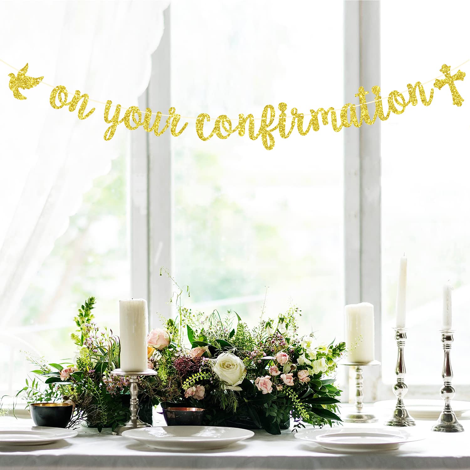 On Your Confirmation Banner, First Holy Confirmation Decorations, Bridal Shower, Engagement, Wedding, Bachelorette, Marriage Anniversary Party Decorations Gold Glitter