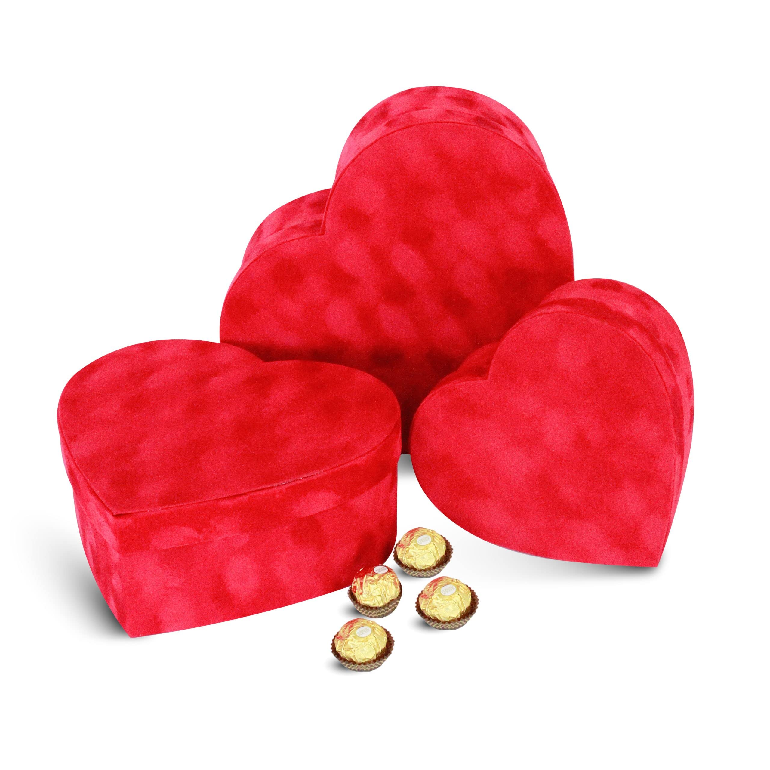 UNIKPACKAGING Premium Quality Heart Shaped Velvet Flower Boxes, SET OF 3, Gift Boxes for Luxury Flower and Gift Arrangements, with Lids, Ships From USA (Red)