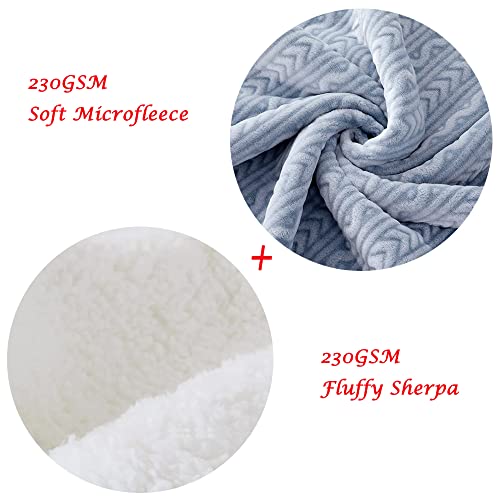 Cozy Fluffy Stripe Plaid Fleece Fuzzy Sherpa Throw 60 * 80 Inch, Super Soft Warm Plush Snuggle Sofa Couches Bed Blanket, Light Blue