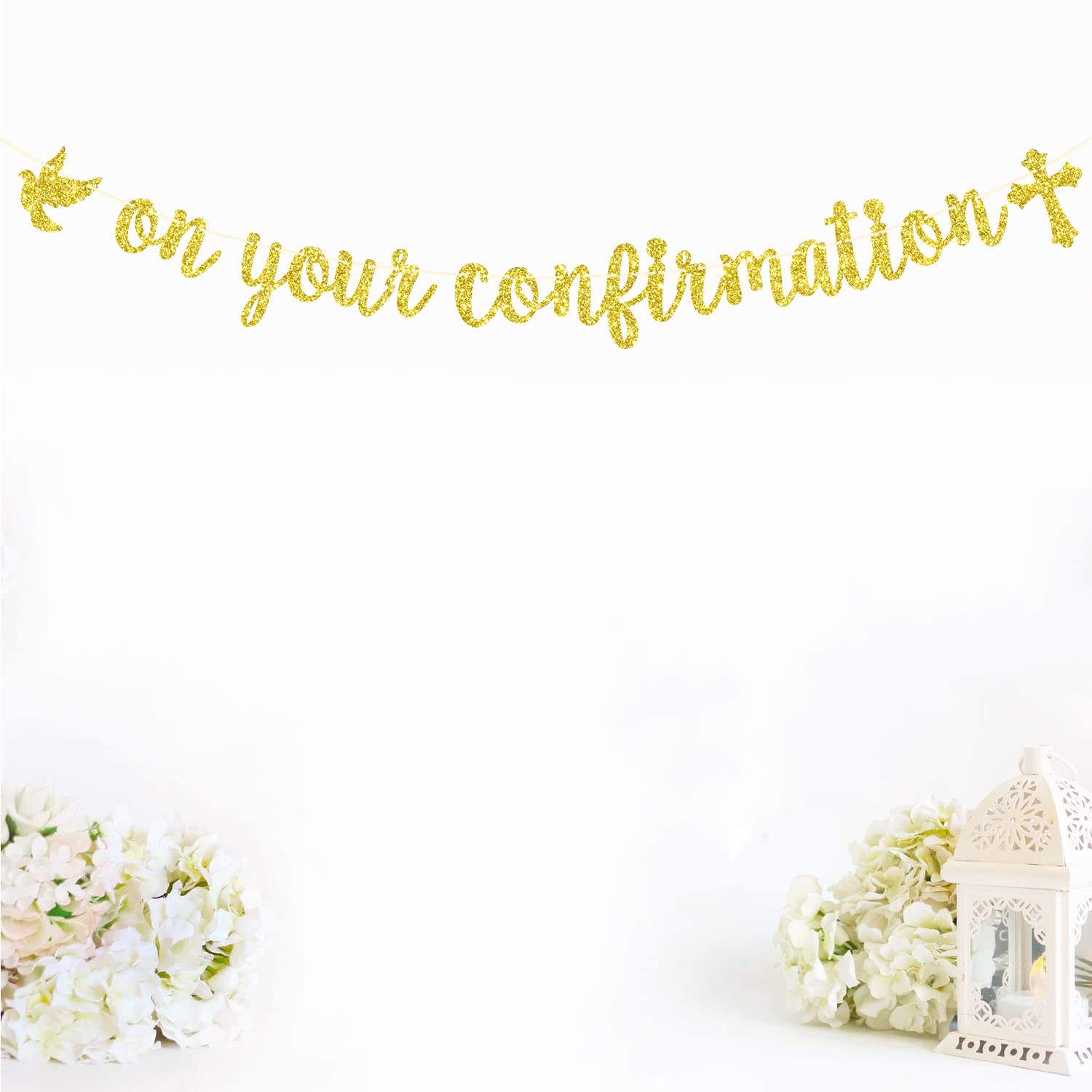 On Your Confirmation Banner, First Holy Confirmation Decorations, Bridal Shower, Engagement, Wedding, Bachelorette, Marriage Anniversary Party Decorations Gold Glitter