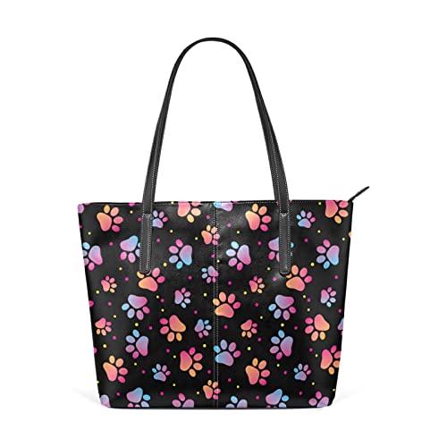 senya Animal Paw on Black Background Handbags Shoulder Bags Leather Crossbody Handbag for Women Tote Satchel