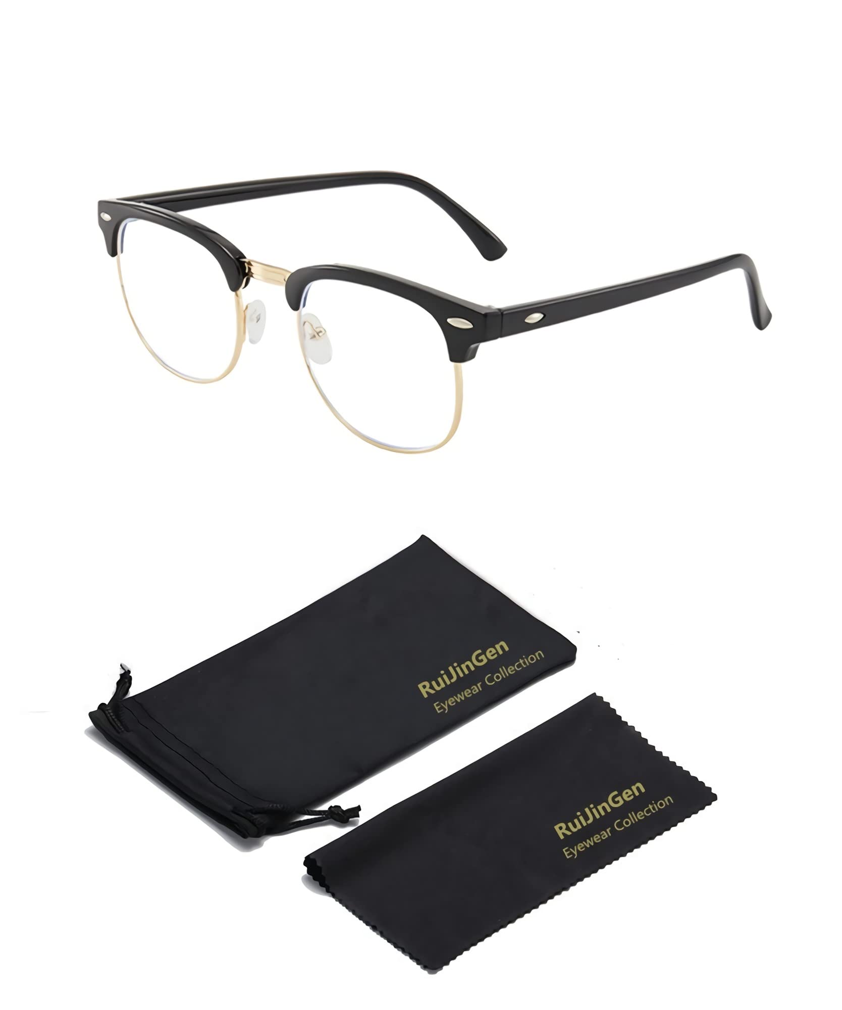 RuiJinGen Computer Gaming Blue Light Blocking Glasses Half frame Retro Semi Rimless Clear Lens Glasses Eyewear Men Women