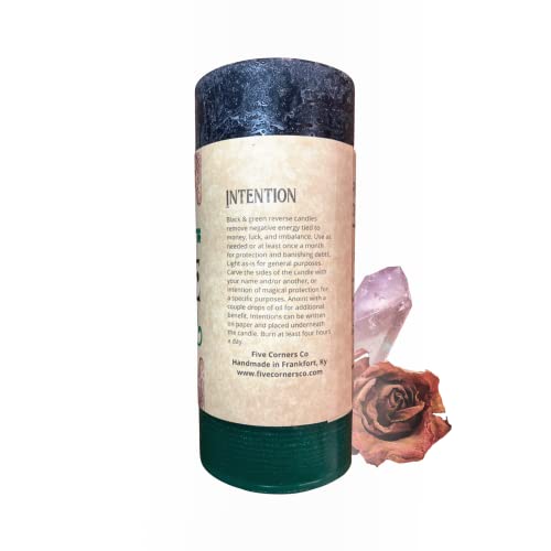 Jinx Reversal Candle by Five Corners Co - 2x4 Double Action to Banish Debt and Attract Prosperity - Candle Magic for Spells, Conjure and Witchcraft - Black Green Scented Pillar Candle