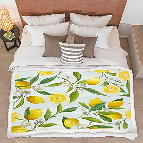 Throw Blanket Lemon Tree Flower, Cozy Fleece Blanket, Christmas Throws, Sherpa Blanket, Super Soft Blanket for Winter, Flannel Blankets for Bed Couch, Warm and Cozy Flannel Bedding Throws