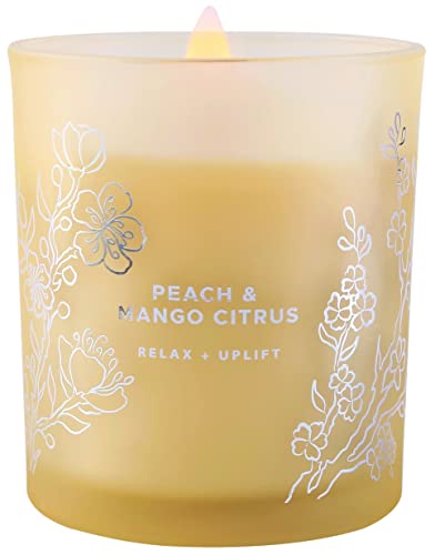 Peach Mango Citrus Scented Candles with Mandarin & Passion Fruit | Large Aromatherapy Candle | Highly Scented Soy Wood Wick Candles for Home | Natural Stress Relief Candles for Men & Women 10.6 oz