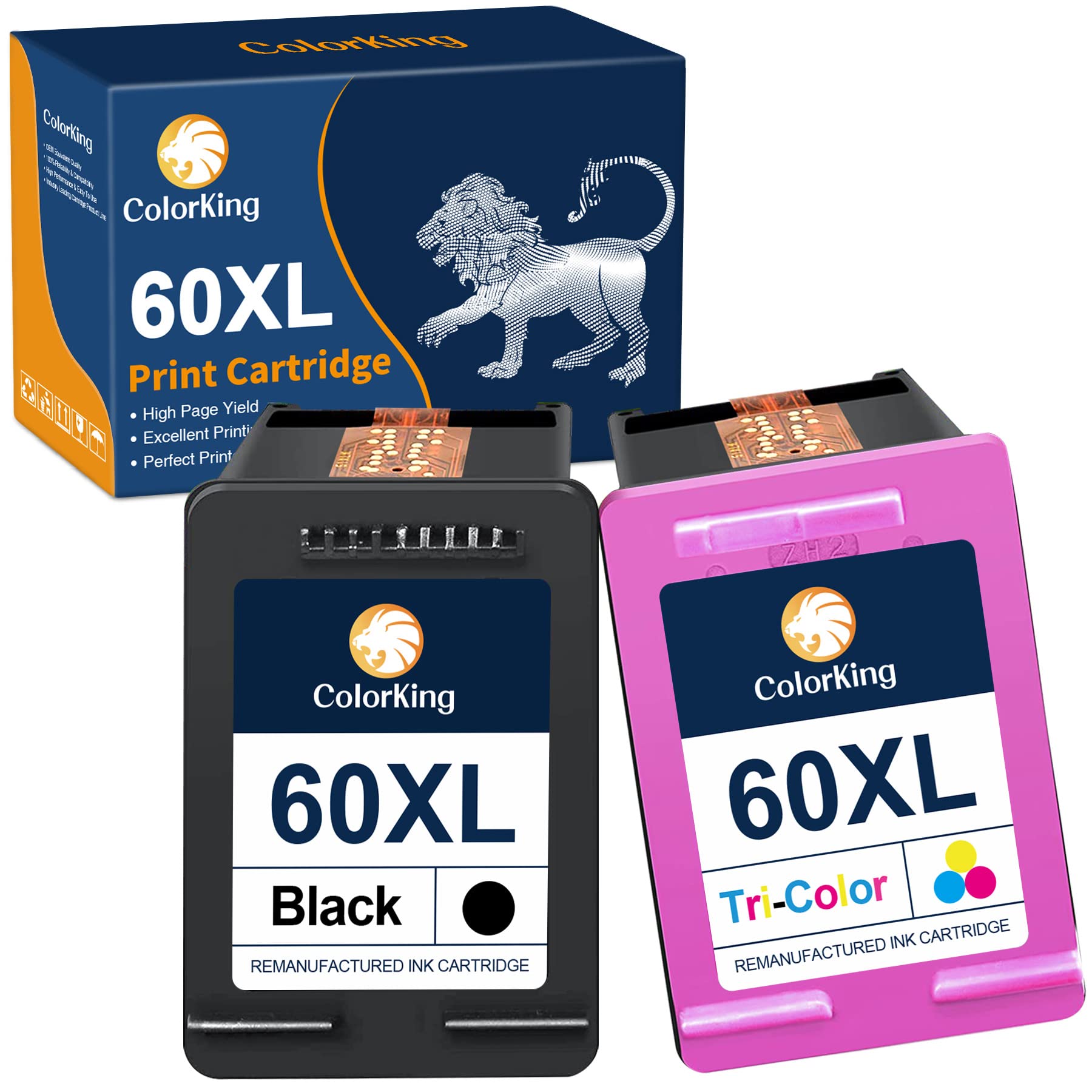Colorking Remanufactured Ink Cartridge Replacement for HP 60XL 60 XL CC641WN CC644WN for HP Photosmart C4680 D110a C4795 DeskJet D2680 F4280 F4480 F2430 F4580 Envy 100 Printer (1 Black, 1 Tri-Color)