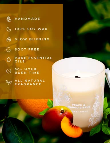 Peach Mango Citrus Scented Candles with Mandarin & Passion Fruit | Large Aromatherapy Candle | Highly Scented Soy Wood Wick Candles for Home | Natural Stress Relief Candles for Men & Women 10.6 oz