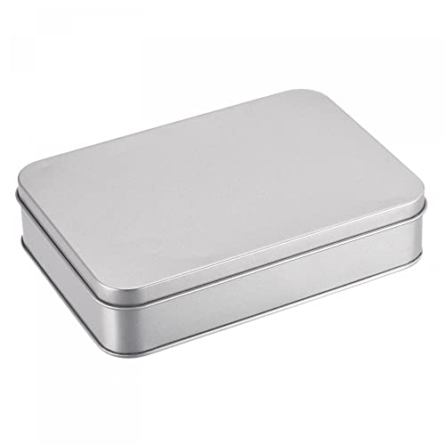 uxcell Metal Tin Box, 5pcs 6.3" x 4.33" x 1.38" Rectangular Empty Tinplate Storage Containers with Lids, Silver Tone