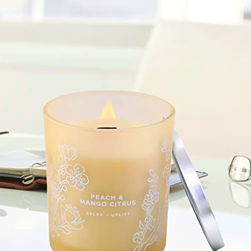 Peach Mango Citrus Scented Candles with Mandarin & Passion Fruit | Large Aromatherapy Candle | Highly Scented Soy Wood Wick Candles for Home | Natural Stress Relief Candles for Men & Women 10.6 oz