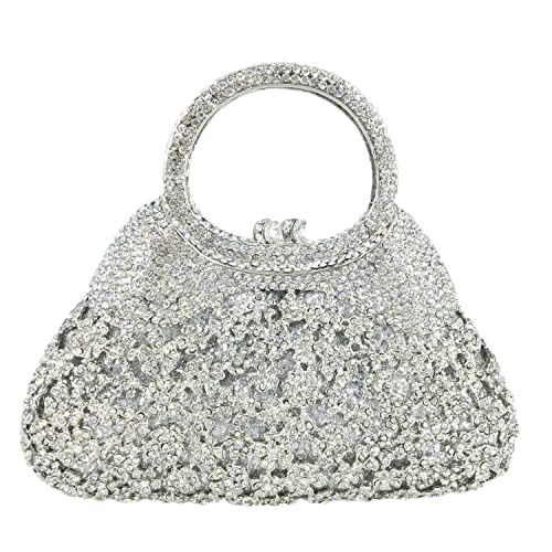 Evening Minaudiere Women Crystal Clutch Bags Top-Handle Metal Diamond Wedding Party Cocktail Tote Handbag (F)