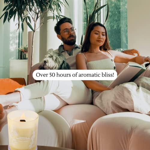Peach Mango Citrus Scented Candles with Mandarin & Passion Fruit | Large Aromatherapy Candle | Highly Scented Soy Wood Wick Candles for Home | Natural Stress Relief Candles for Men & Women 10.6 oz
