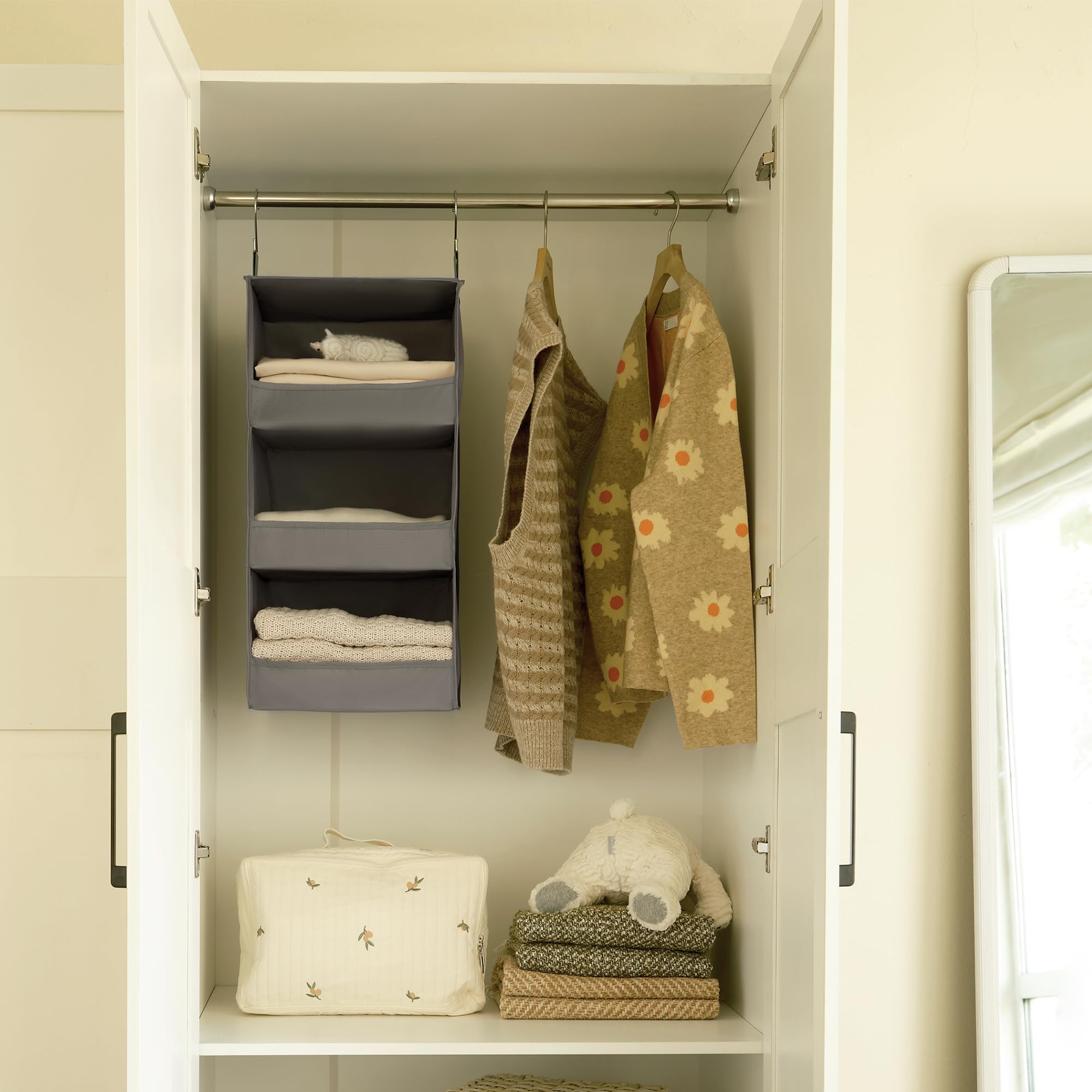 GRANNY SAYS 3-Shelf Hanging Closet Organizer, Collapsible Hanging Closet Shelves, Hanging Organizer for Closet & RV, Gray, 29 ¾" H X 12" W X 12" D, 1-Pack