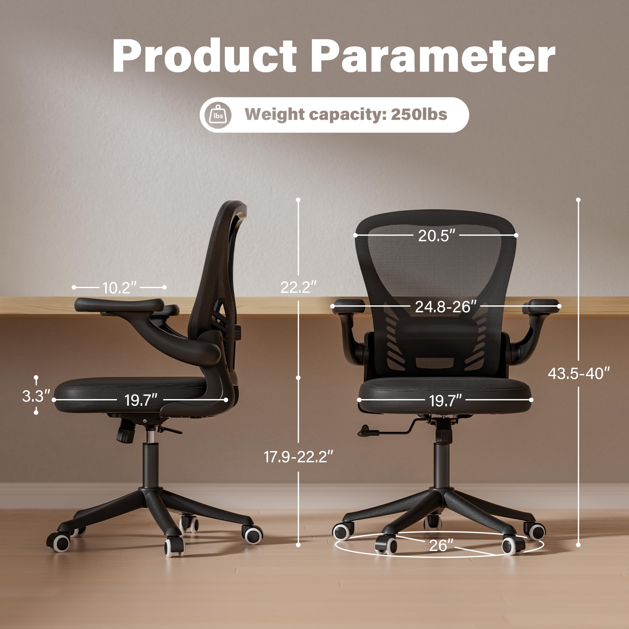 Modoway Desk Chairs with Wheels and Arms Ergonomic Mesh Office Chair with 300LBS Capacity (Black-1Unit)