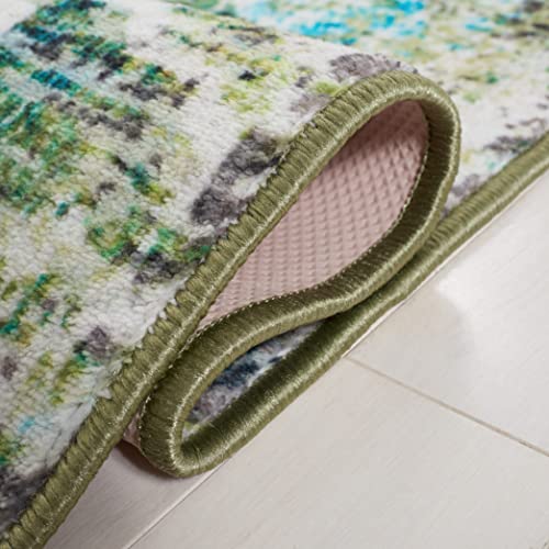 SAFAVIEH Riviera Collection Machine Washable Slip Resistant 8' x 10' Green/Light Blue RIV117Y Boho Floral Distressed Living Room Dining Bedroom Area Rug