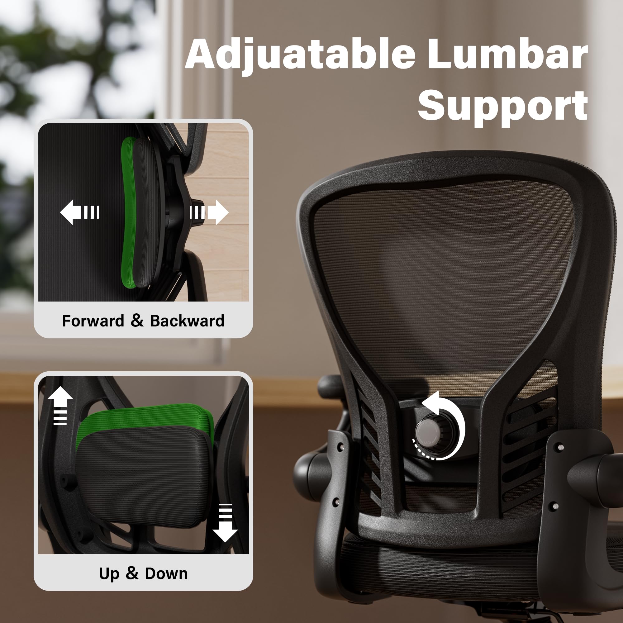 Modoway Desk Chairs with Wheels and Arms Ergonomic Mesh Office Chair with 300LBS Capacity (Black-1Unit)