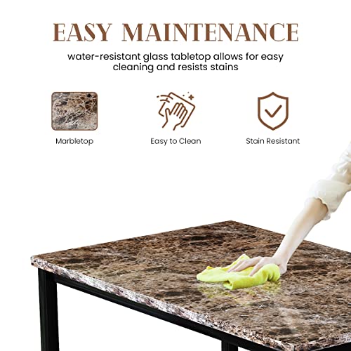 Lamerge 5 Piece Dining Table Set for 4,Faux Marble Kitchen Table and Chairs for 4, Dining Room Table Set with PU Leather Chairs,Small Dining Set for Small Spaces,Living Room, Brown