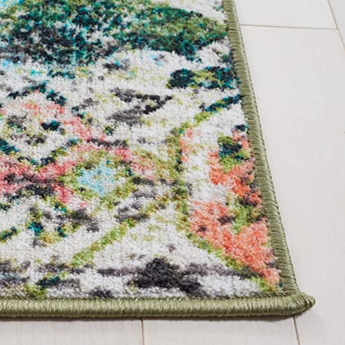 SAFAVIEH Riviera Collection Machine Washable Slip Resistant 8' x 10' Green/Light Blue RIV117Y Boho Floral Distressed Living Room Dining Bedroom Area Rug