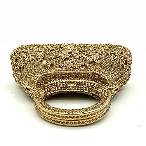 Evening Minaudiere Women Crystal Clutch Bags Top-Handle Metal Diamond Wedding Party Cocktail Tote Handbag (F)
